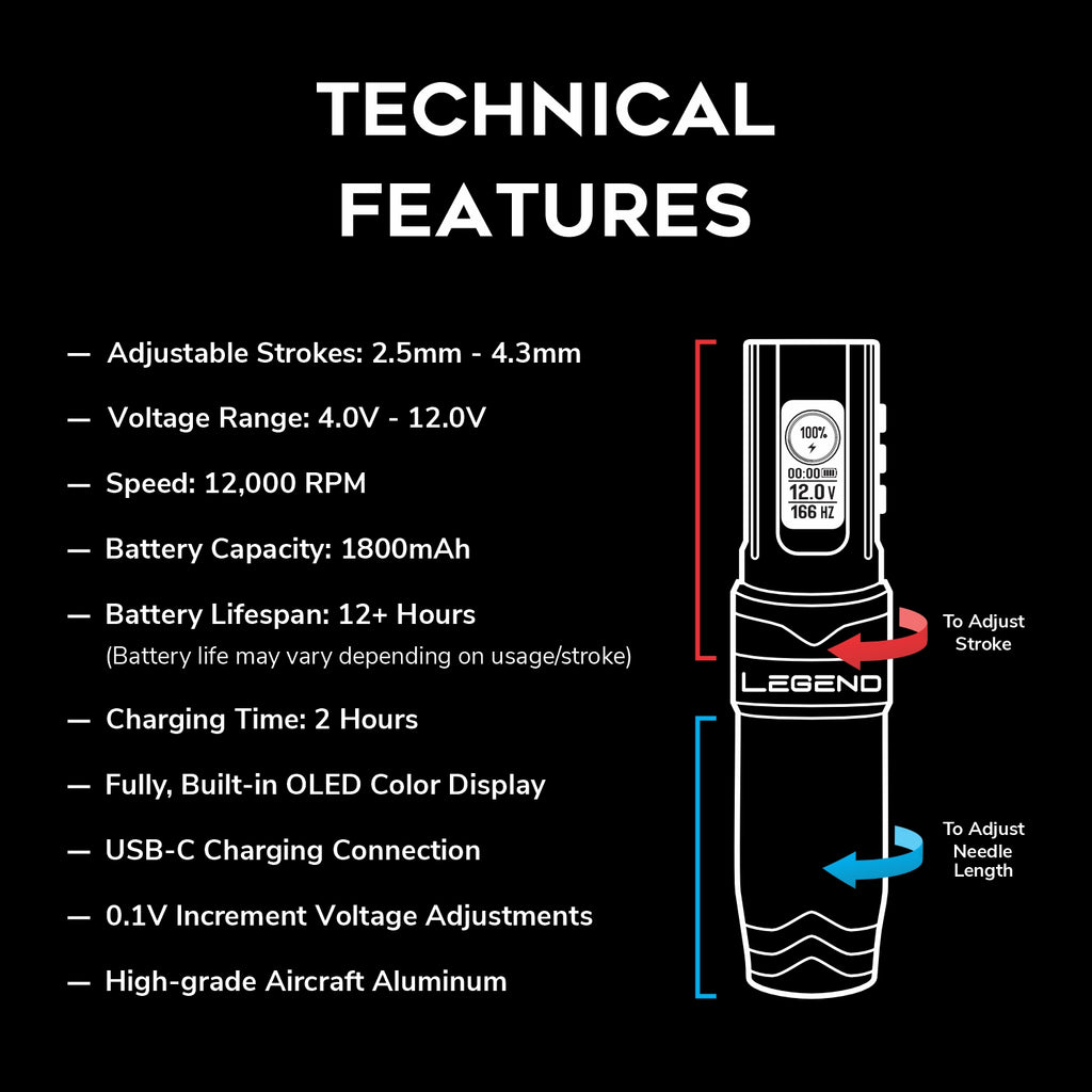 Legend Limitless Tattoo Pen - Adjustable Stroke - Galaxy Black (Full S